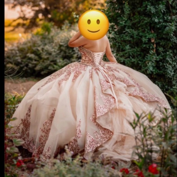 Quince | Dresses | Rose Gold Quinceaera Dress With Hoop Skirt | Poshmark
